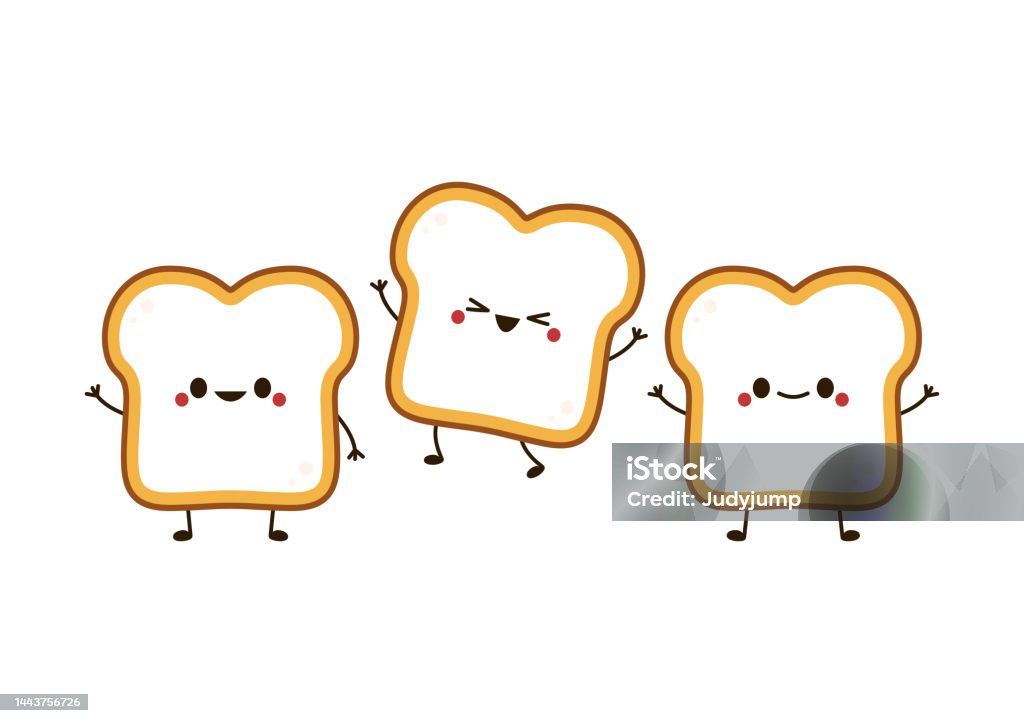 Bread Character Design Cute Funny Bread Toast Character Vector Flat