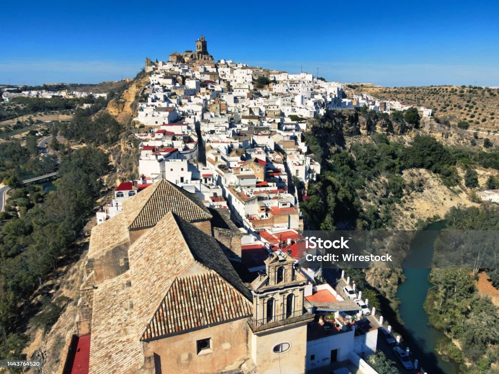 Birds Eye View Of A Spanish Townscape Surrounded By A Landscape Stock
