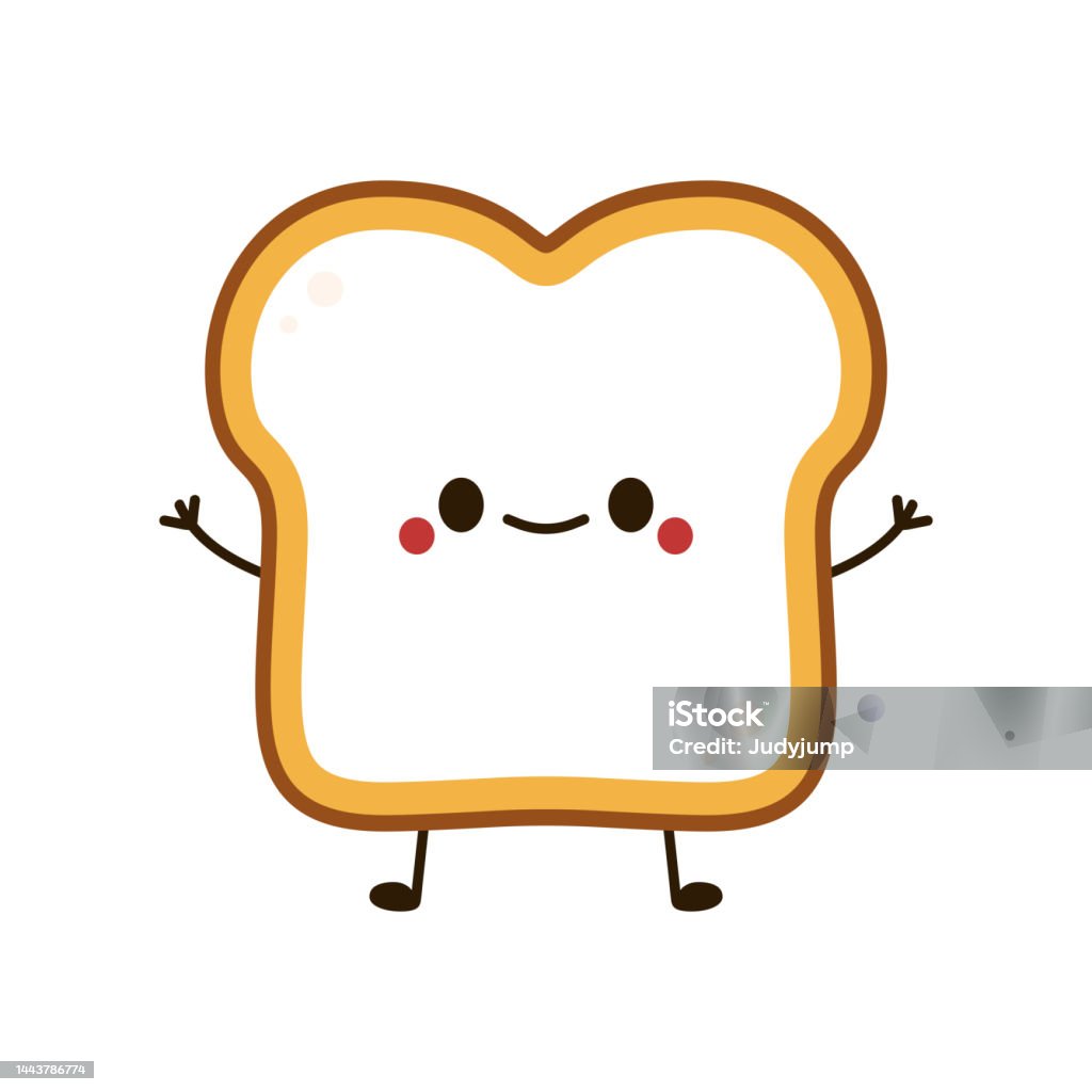 Bread Character Design Cute Funny Bread Toast Character Vector Flat Line Cartoon Kawaii
