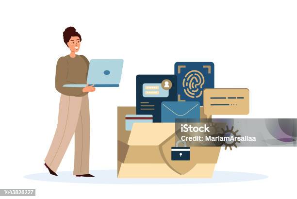 Wanita Dengan Laptop Folder Yang Dilindungi Dengan Sistem Kunci