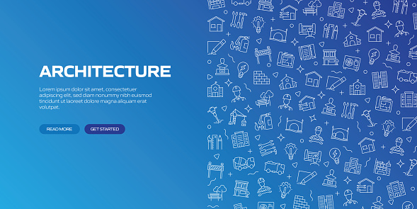 Architecture Web Banner With Linear Icons Trendy Linear Style Vector
