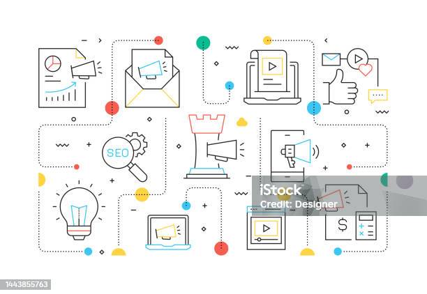 Pemasaran Terkait Desain Banner Line Style Untuk Halaman Web Headline