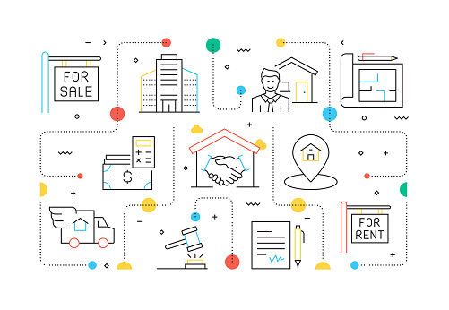 Real Estate Related Line Style Banner Design For Web Page Headline