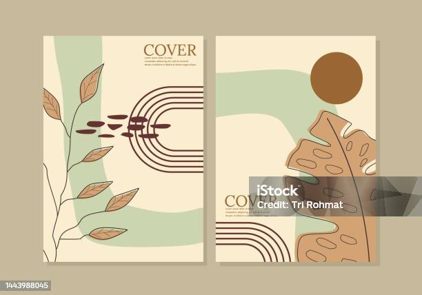 Cetakan Sampul Botani Abstrak Estetika Boho Desain Skandinavia Warna