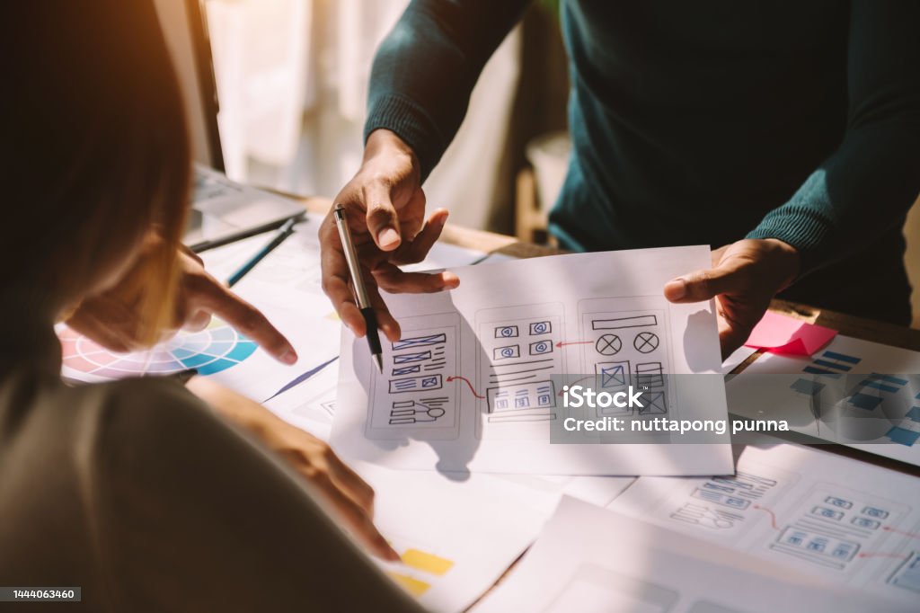 Ux Developer And Ui Designer Brainstorming About Mobile App Interface