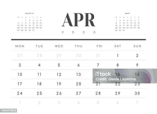 Modèle De Calendrier Mensuel Davril 2023 Mise En Page Vectorielle ... Modèle De Calendrier Mensuel Davril 2023 Mise En Page Vectorielle ...