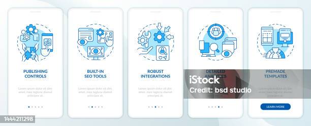 Sistem Manajemen Konten Menampilkan Layar Aplikasi Seluler Onboarding