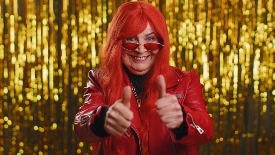 Stylish Woman Raises Thumbs Up Agrees Or Gives Positive Reply