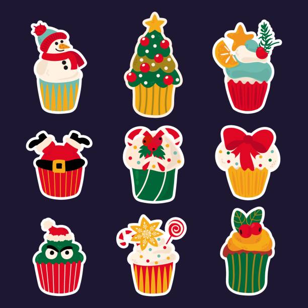 210 Christmas Set Of Cupcakes And Muffins Vector Illustration