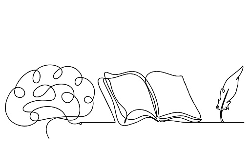 Livre Ouvert Abstrait Avec Cerveau Comme Dessin Au Trait Sur Fond Blanc