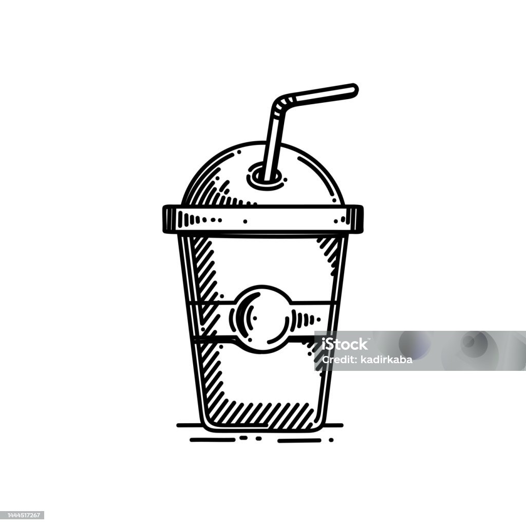 Icône Cold Coffee Line Sketch Design Pixel Perfect Trait Modifiable