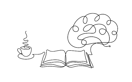 Livre Ouvert Abstrait Avec Cerveau Comme Dessin Au Trait Sur Fond Blanc