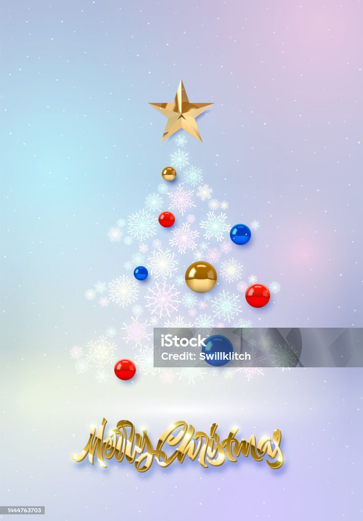 Carte Darbre De Noël Avec Flocons De Neige Et Boules Arbre De Noël Avec