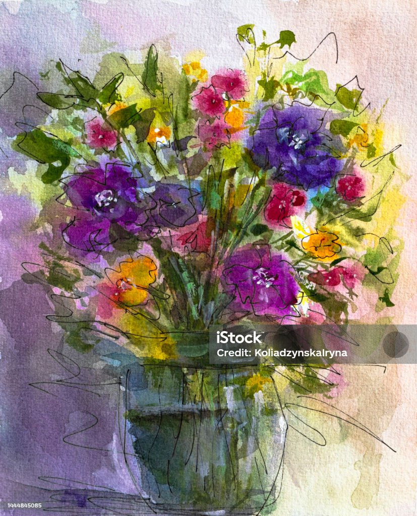 Dessin À Laquarelle Dun Bouquet De Fleurs Style Impressionniste
