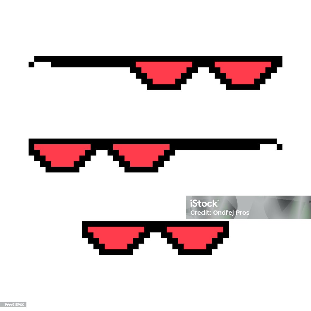 Set Of Fun Retro Pixel Sun Glass Icon Life Style Meme Sunglasses Thug