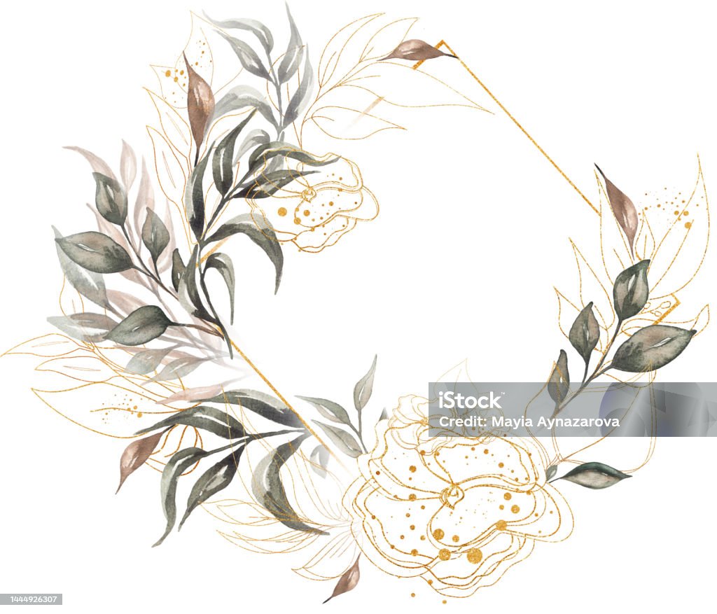 Greenery Frame Clipart Watercolor Golden Frame With Greenery Bouquet ... Greenery Frame Clipart Watercolor Golden Frame With Greenery Bouquet ...