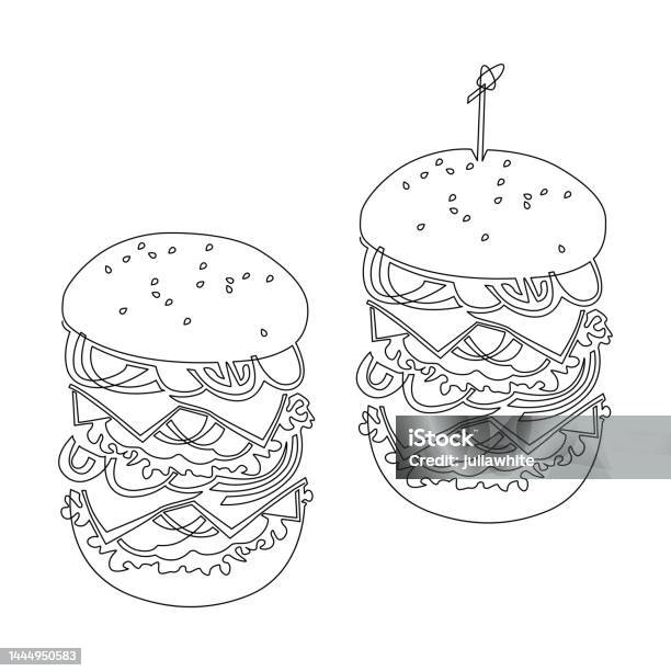 Delicious Fresh Burger Fast Food Symbol Continuous Line Drawing Vector