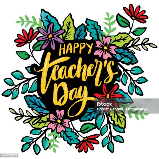 Happy Teachers Day Hand Lettering Greeting Card Concept Stock