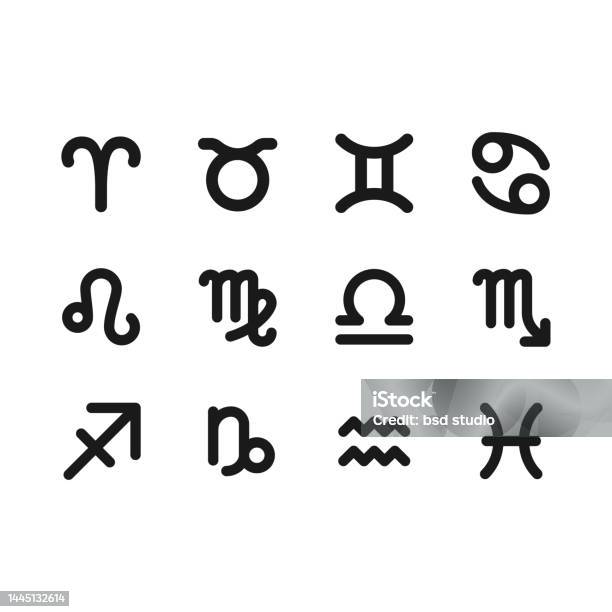 Douze Signes Du Zodiaque De Lastrologie Occidentale Icônes De Glyphes
