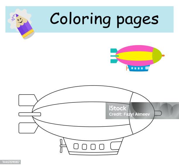 Coloriages Vecteur De Dirigeable De Dessin Animé Illustration Pour