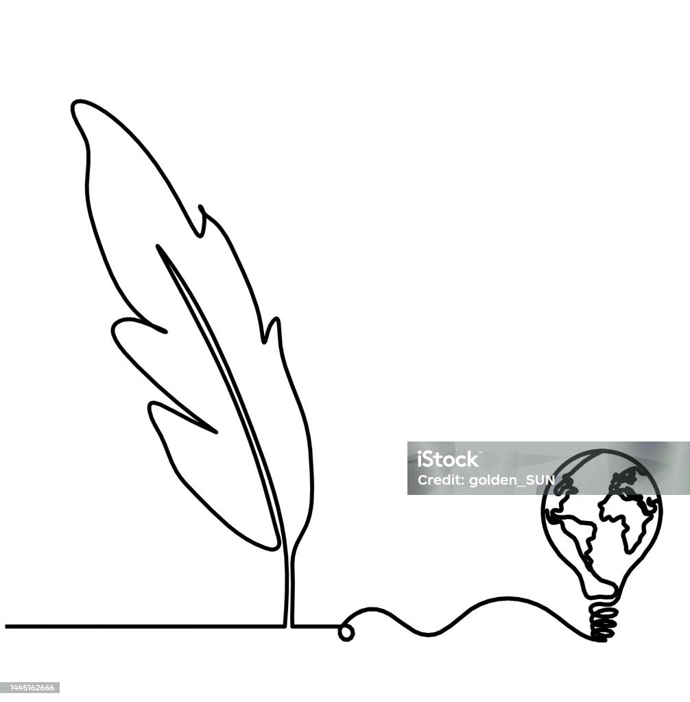 Silhouette De Plume Abstraite Avec Ampoule Globe Comme Dessin Au Trait