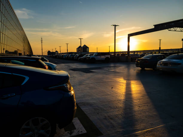 Free picture: parking lot, cars, sunset, seaside, backlight, parking ...