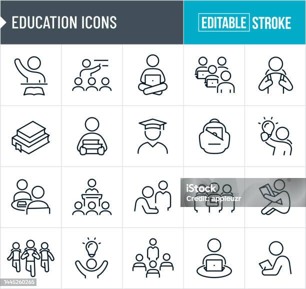 Education Thin Line Icons Editable Stroke Icons Include Professors
