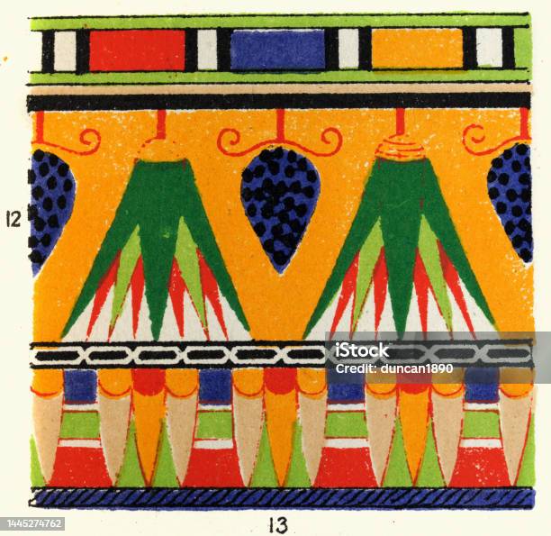 Ancient Egyptian Decorative Art Pattern On Walls Of A Tomb At Gourna