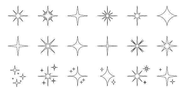 Jeu Dicônes Sparkle Star Line Glow Spark Flash Stars Black Outline