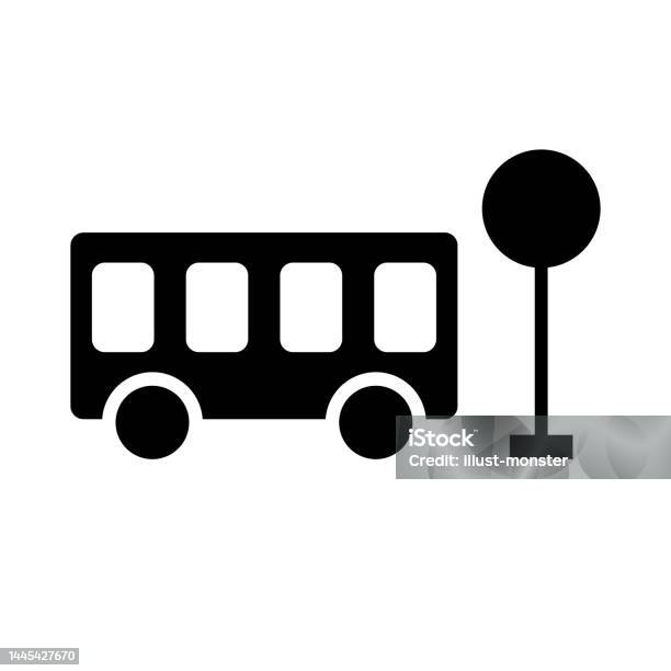 Icône De Silhouette De Bus Et Icône De Poteau Darrêt De Bus Terminal De