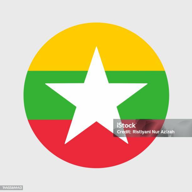 Ilustrasi Vektor Berbentuk Bulat Datar Bendera Myanmar Atau Burma ... Ilustrasi Vektor Berbentuk Bulat Datar Bendera Myanmar Atau Burma ...