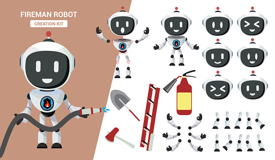 Conception Vectorielle Du Kit De Création De Robot Pompier Robots