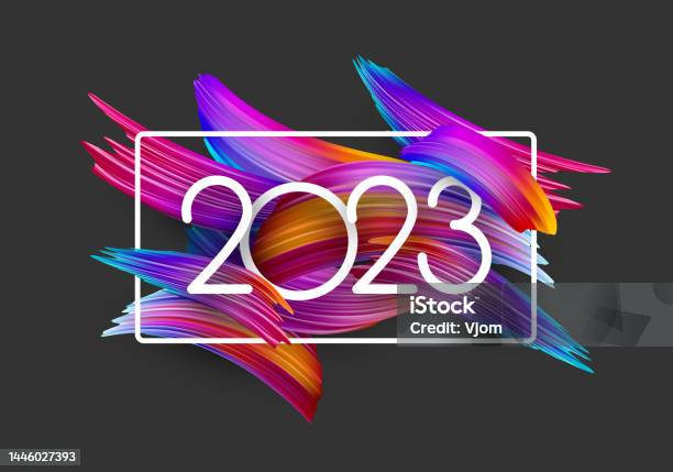 Panneau Blanc 2023 Dans Le Cadre Sur Fond De Coups De Pinceau Dégradés ... Panneau Blanc 2023 Dans Le Cadre Sur Fond De Coups De Pinceau Dégradés ...