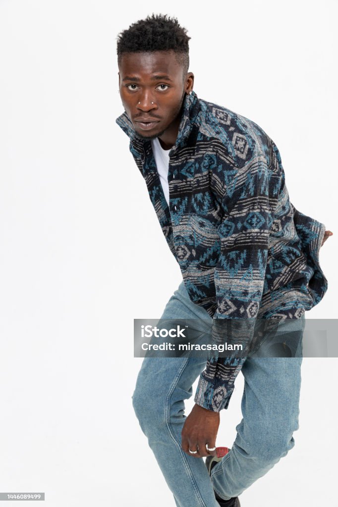 Black Man Wearing Winter Shirt Against White Background Stock Photo ... Black Man Wearing Winter Shirt Against White Background Stock Photo ...