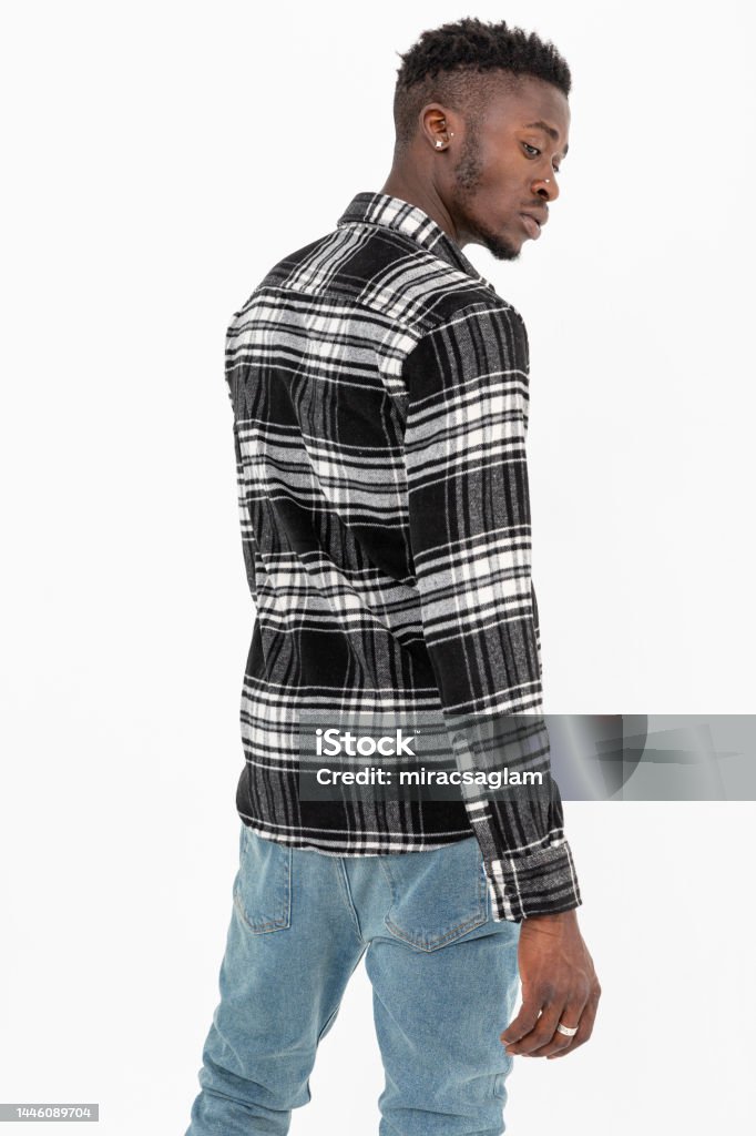 Black Man Wearing Winter Shirt Against White Background Stock Photo ... Black Man Wearing Winter Shirt Against White Background Stock Photo ...