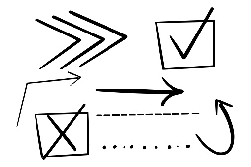 Setzen Sie Linien Pfeile Markierungen Im Doodlestil Isoliert Auf Weißem ... Setzen Sie Linien Pfeile Markierungen Im Doodlestil Isoliert Auf Weißem ...