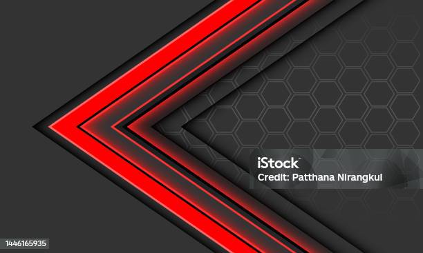 Abstrak Panah Merah Arah Bayangan Hitam Geometris Hexagon Mesh Pada