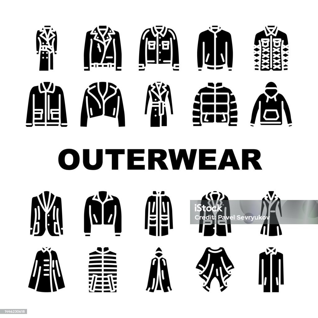Outerwear Female Clothes Girl Icons Set Vector Stock Illustration