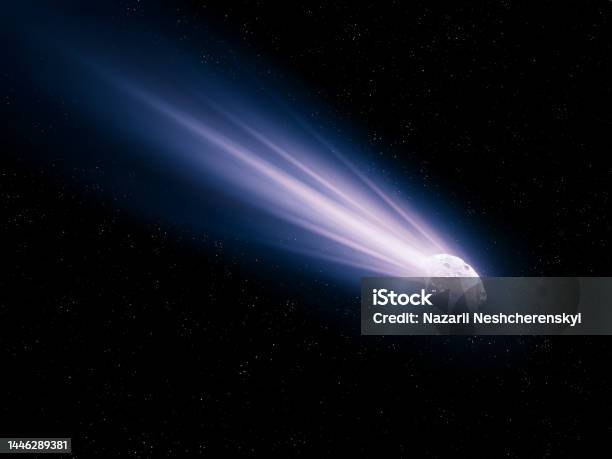 Tail Of A Comet Glows In Outer Space A Large Comet Near The Earths
