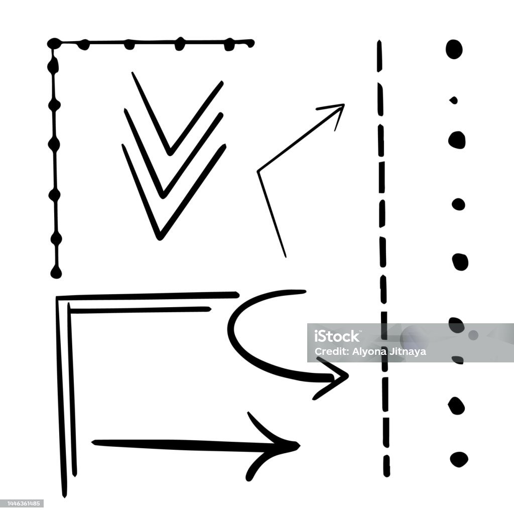 Setzen Sie Linien Pfeile Markierungen Im Doodlestil Isoliert Auf Weißem ... Setzen Sie Linien Pfeile Markierungen Im Doodlestil Isoliert Auf Weißem ...