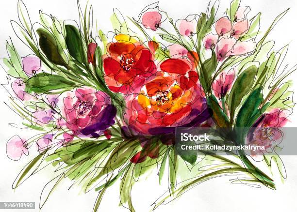 Dessin De Fleurs À Laquarelle Sur Fond Blanc Style Impressionniste