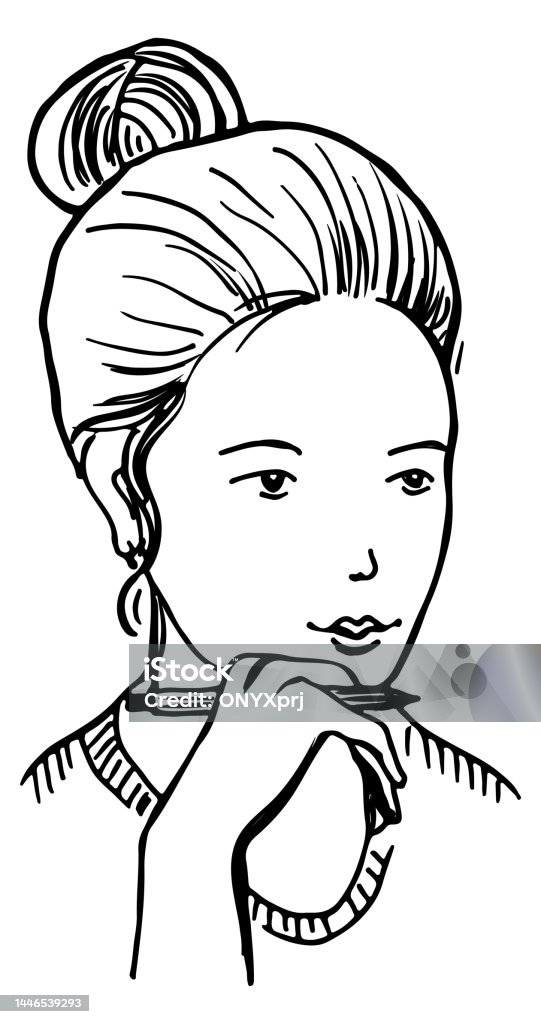 Woman Head Hand Drawn Portrait Female Face Sketch Stock Illustration
