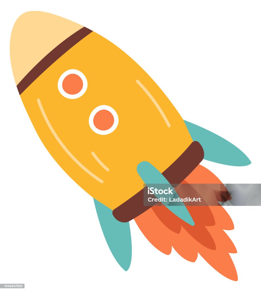 火で飛んでいるロケット漫画の宇宙船の打ち上げ イラストレーションのベクターアート素材や画像を多数ご用意 イラストレーション