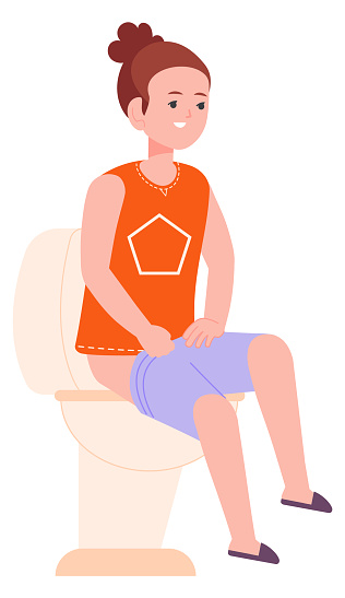 Ilustración De Chica Sentada En El Inodoro Icono De Rutina Infantil Matutina Y Más Vectores