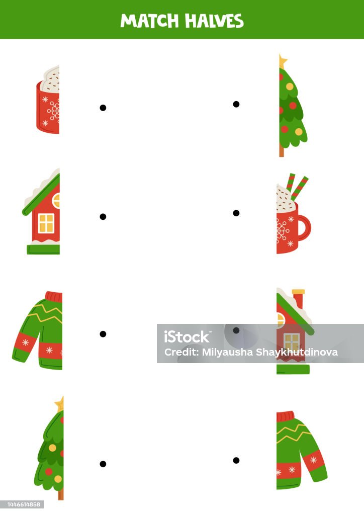 Match Parts Of Cute Christmas Essentials Logical Game For Children ... Match Parts Of Cute Christmas Essentials Logical Game For Children ...