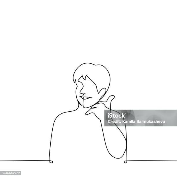 Man Smiling Makes Hand Gesture Call Me One Line Drawing Vector Concept