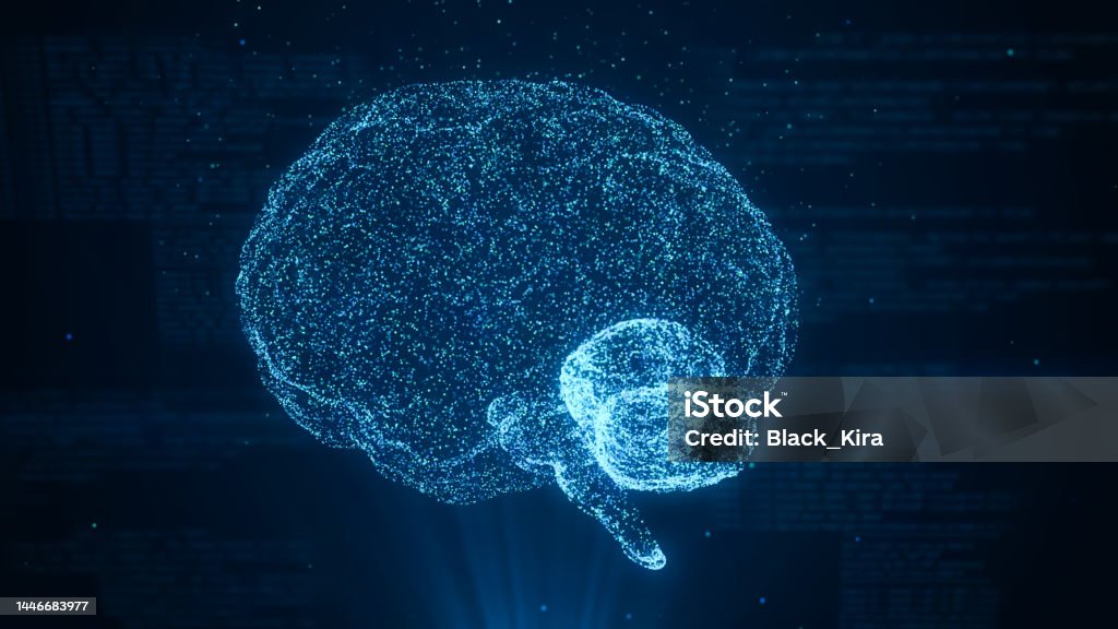 Human Brain Digital Particle With Analysis Computation Data Code Neural