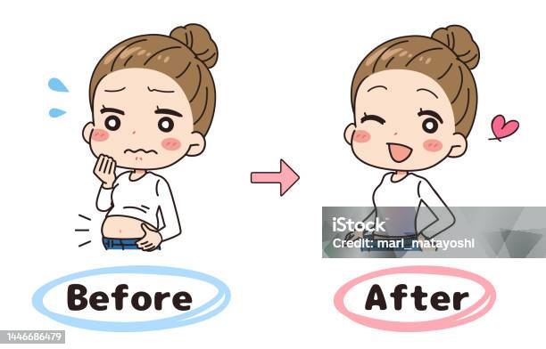 Illustration Of A Woman Before And After A Diet Stock Illustration