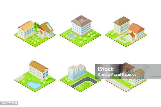 Rumah Pinggiran Kota Dengan Set Vektor Pemandangan Kota Isometrik ... Rumah Pinggiran Kota Dengan Set Vektor Pemandangan Kota Isometrik ...