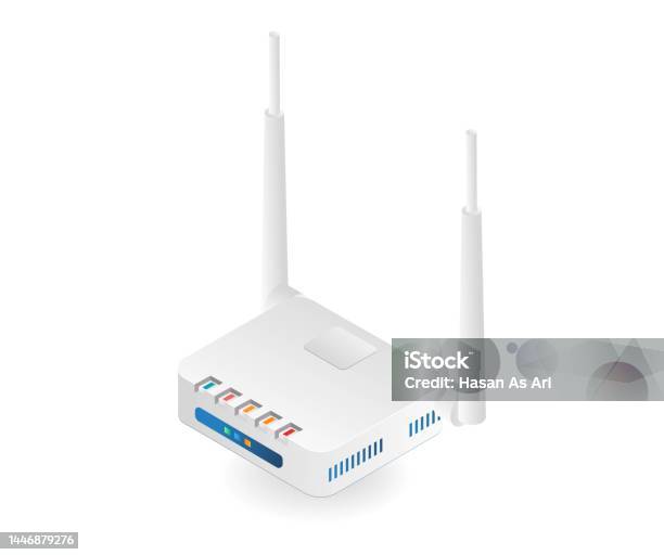 Ilustrasi Isometrik Datar Konsep Router Modem Jaringan Wifi Ilustrasi